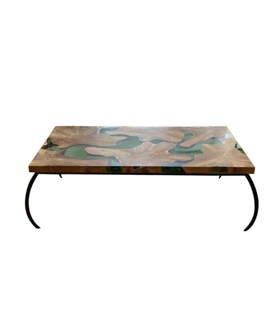 Salon : Table Basse en Bois de Teck et Résine Verte | World's Art