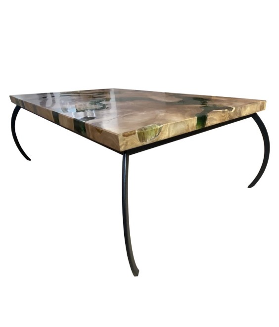 Salon : Table Basse en Bois de Teck et Résine Verte | World's Art