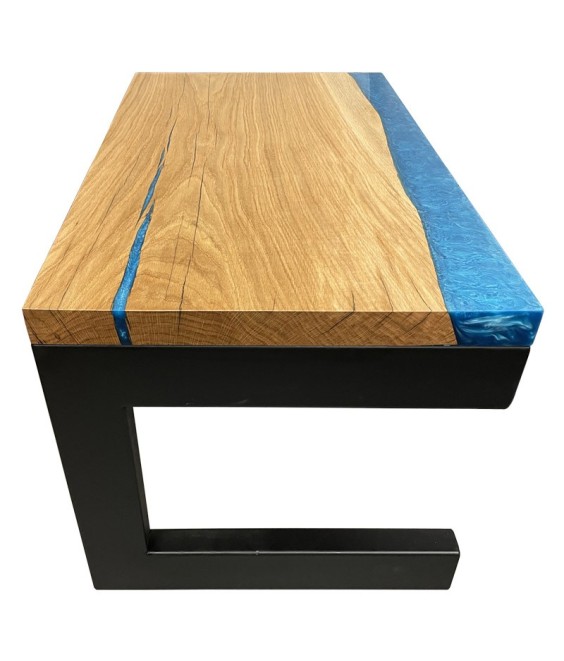 Meuble : Table Basse en Bois de Chêne et Résine Bleue | World's Art